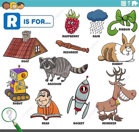 Cartoon Character Educational Set Of Words Starting With Letter R