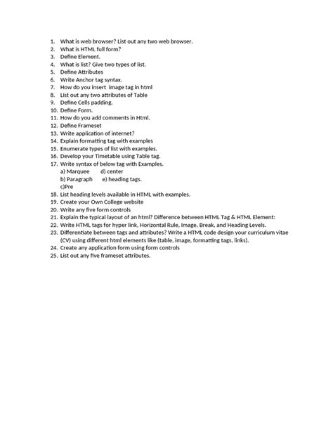 Html Model Question Pdf