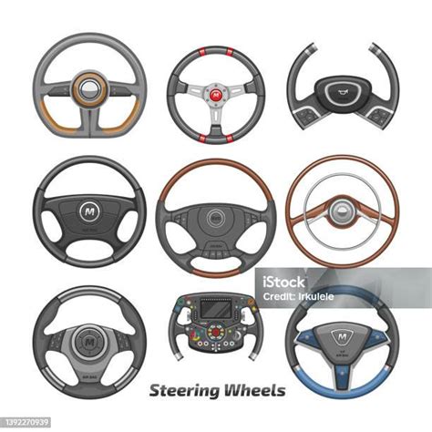 차량 자동차 일러스트 레이 션 운송 디자인 세트의 스티어링 휠 벡터 자동차 휠링 제어 장치 흰색 배경에 격리 된 주행 원 속도 장비의 운송 디자인 세트 방향타에 대한 스톡