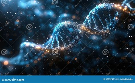 Close Up Of Dna Double Helix Structure Against Dark Background Stock