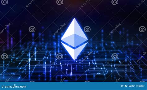 3d Rendering Of Ethereum Eth Coin On Abstract Computer Programming
