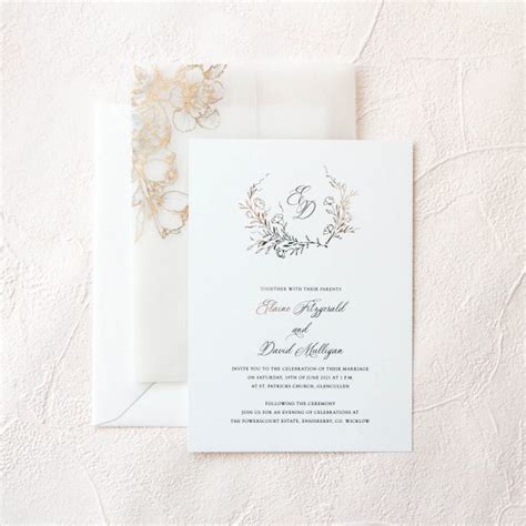 Gold Foil Vellum Wrap Invitation With Delicate Flowers Wedding