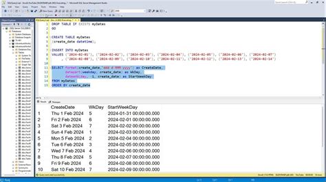 Calculating The First Day Of The Week In Sql Server Youtube