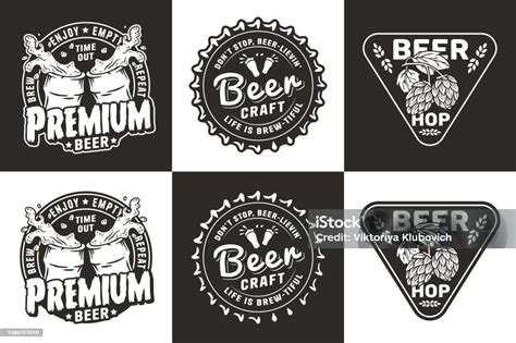 맥주 캡 캔 홉 스켈레톤 및 병이 있는 양조 엠블럼 또는 수제 맥주 로고의 맥주 세트 두개골 맥주 유리 및 바 펍 또는 양조장