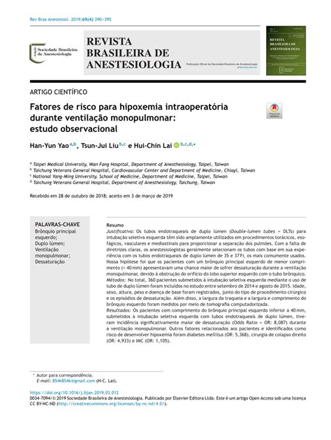 Pdf Risk Factors For Intraoperative Hypoxemia During Monopulmonary Ventilation An