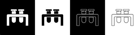 흑백 배경에서 격리된 테스트 튜브 및 플라스크 화학 실험실 테스트 아이콘을 설정합니다 실험실 유리 제품 기호 벡터 0명에 대한