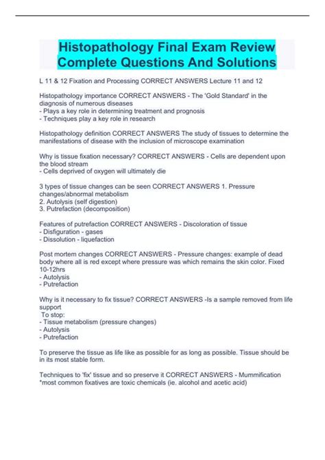 Histopathology Final Exam Review Complete Questions And Solutions Histopathology Stuvia Us