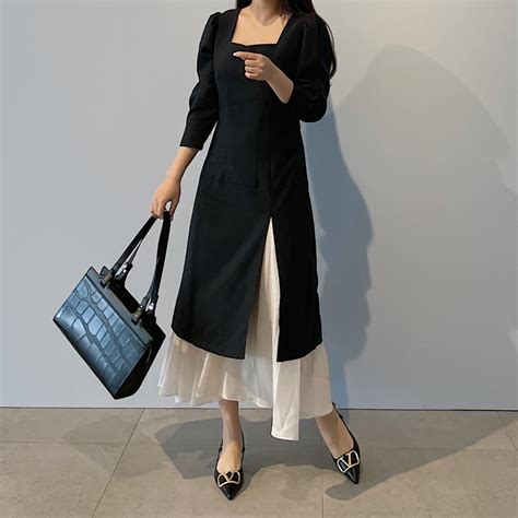 봄 결혼식 하객룩 스퀘어넥 키작녀 오피스 상견례옷차림 하객 원피스