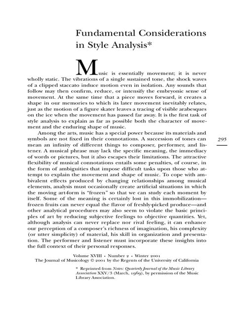 Fundamental Considerations In Style Analysis Pdf Harmony Rhythm