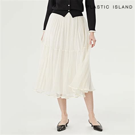 포스티 이중 쉬폰 플리츠 밴딩 여성 롱 스커트 Pqtws005