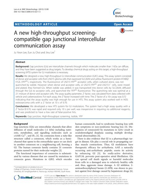Pdf A New High Throughput Screening Compatible Gap Junctional Intercellular Communication Assay