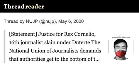 Thread By Nujp [statement] Justice For Rex Cornelio 16th Journalist Slain Under Duterte The