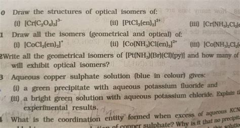 Draw The Structures Of Optical Isomers Of I [cr2 C2 O4 3 ]3− Ii [p