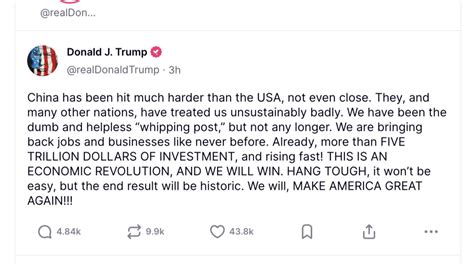 트럼프 중국이 관세 타격 훨씬 커 버티면 미국이 승리