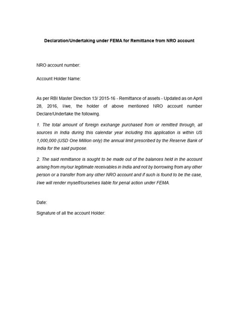 Declaration For Nro Account Pdf