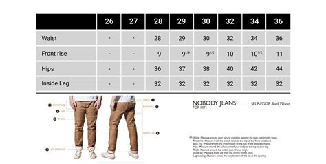 Nobody Jeans Size Charts