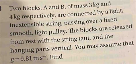 Solved Two Blocks A And B Of Mass 3kg And 4 Kg Respectively Are Connected By A Light