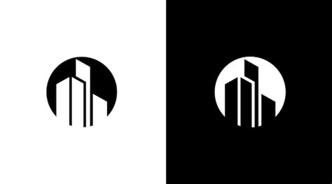 건물 로고 모노그램 원 흑백 아이콘 그림 스타일 디자인 템플릿 프리미엄 벡터