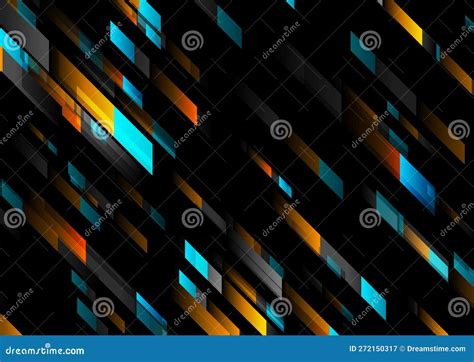 Black Blue Orange Geometric Tech Abstract Background Stock Vector