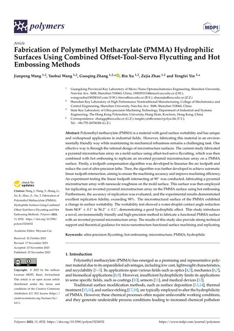 Pdf Fabrication Of Polymethyl Methacrylate Pmma Hydrophilic Surfaces Using Combined Offset