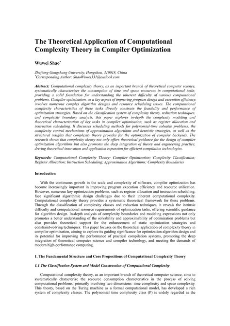 Pdf The Theoretical Application Of Computational Complexity Theory In Compiler Optimization