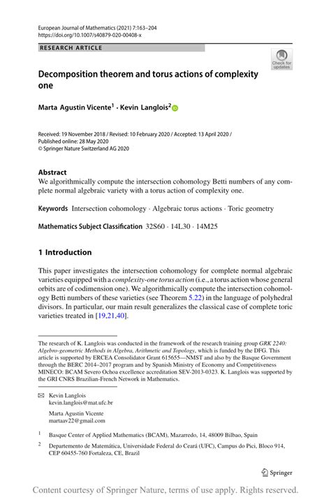 Decomposition Theorem And Torus Actions Of Complexity One