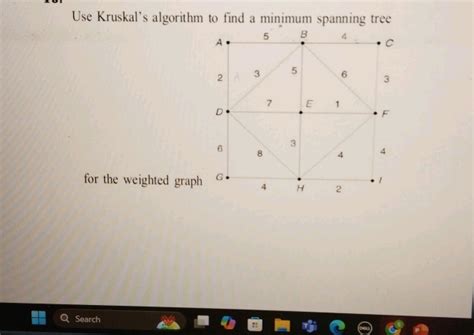 Use Kruskals Algorithm To Find A Minimum Spanning Tree For The Weighted Graph Shown In The Image