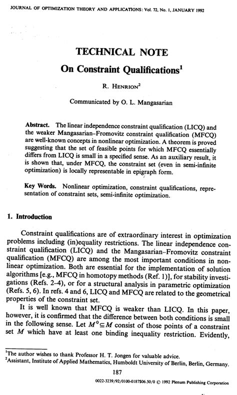 Pdf On Constraint Qualifications