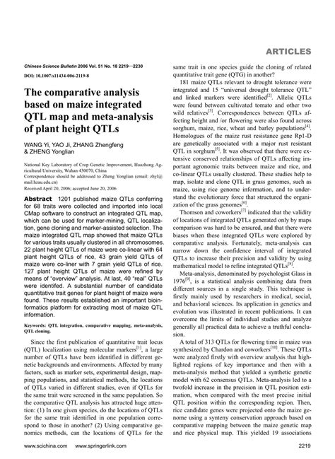 Pdf The Comparative Analysis Based On Maize Integrated Qtl Map And Meta Analysis Of Plant