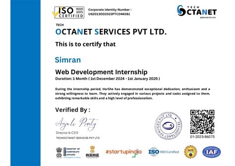 Simran On Linkedin Webdevelopment Octanet Internship