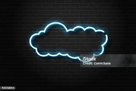 현실적인 벡터 네온 사인 장식와 벽 배경에 대 한 구름의 고립 네온에 대한 스톡 벡터 아트 및 기타 이미지 네온 전자담배