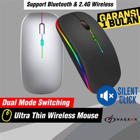 Jual Mouse Bluetooth And Wireless Rechargeable With Rgb Light Automatic Silent Klik Mose Blutut Pc