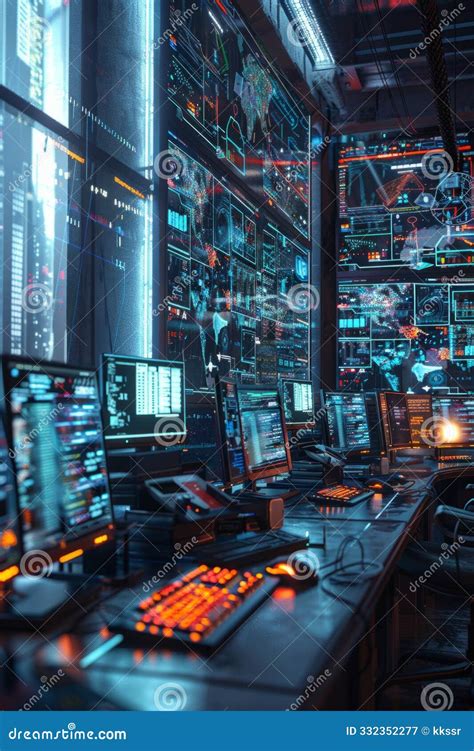 Ai Cyber Security High Tech Control Room With Cybersecurity Experts Monitoring Real Time Data