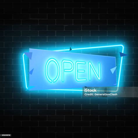 네온 프레임 어두운 벽돌 벽 바탕에 간판을 엽니다 라운드 시계 상점 또는 나이트 클럽 로그인 작업 0명에 대한 스톡 벡터 아트 및 기타 이미지 Istock