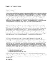 Object Relations Theory Docx OBJECT RELATIONS THEORY INTRODUCTION Object Relations Theory Also