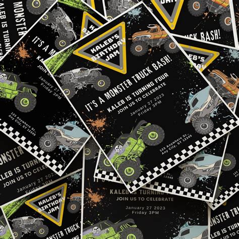 Monster Jam Birthday Invitation Monster Jam Party Boom Crash Monster