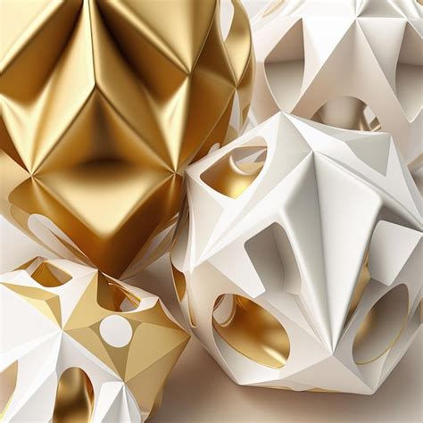 Premium Ai Image Abstract White And Gold Polygonal Background Generative Ai