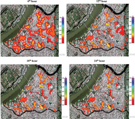 The Water Depth And Inundation Area Of Sixth 12th 18th And 24th Hour