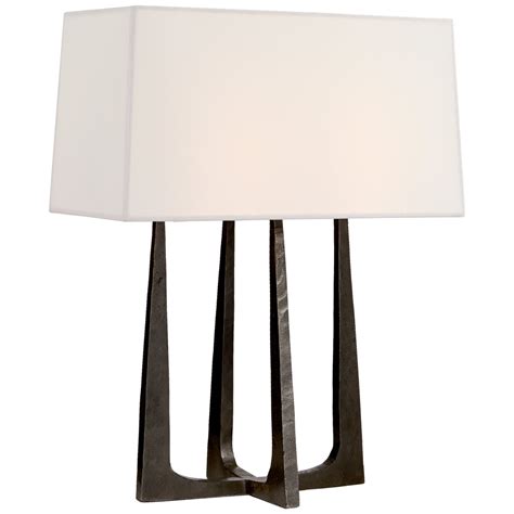 Ian K Fowler Scala Hand Forged Bedside Lamp In Aged Iron With Linen S