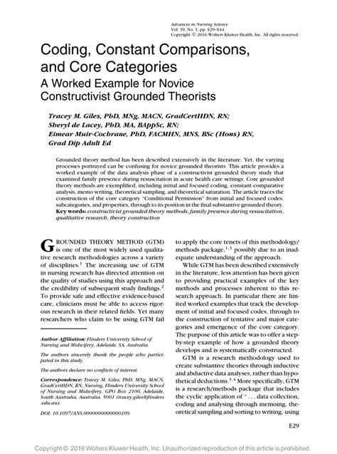 Pdf Coding Constant Comparisons And Core Categories A Worked
