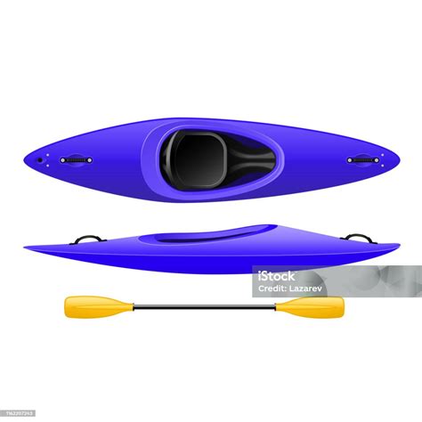 래프팅과 관광을 위한 플라스틱 카약 패들로 즐기는 블루 카누 탑 뷰 만화에 대한 스톡 벡터 아트 및 기타 이미지 만화 일러스트레이션 카누 노 젓는 배 Istock