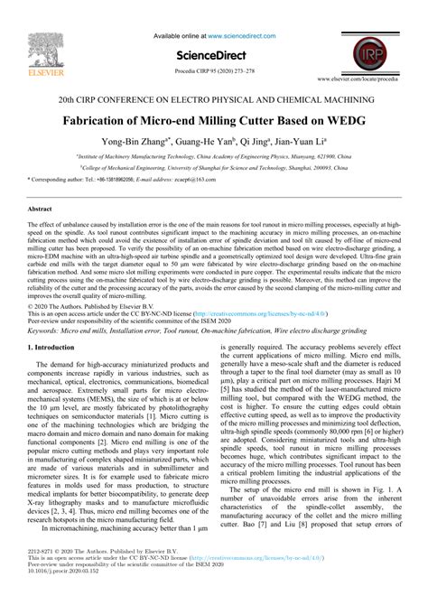 Pdf Fabrication Of Micro End Milling Cutter Based On Wedg