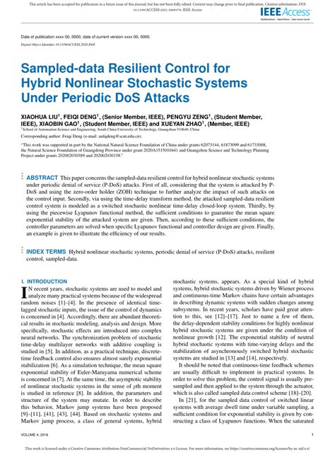 Pdf Sampled Data Resilient Control For Hybrid Nonlinear Stochastic Systems Under Periodic Dos