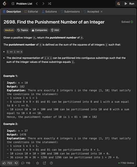 15 02 2025 2698 Find The Punishment Number Of An Integer Leetcode