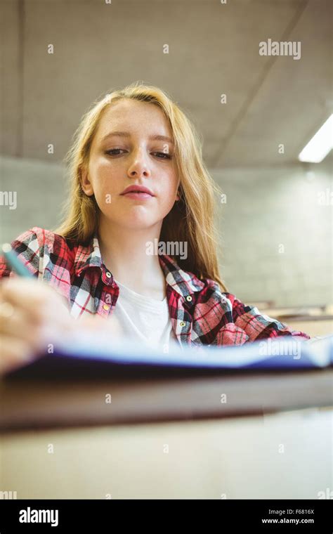 Concentrated Babe Writing Notes Hi Res Stock Photography And Images Alamy