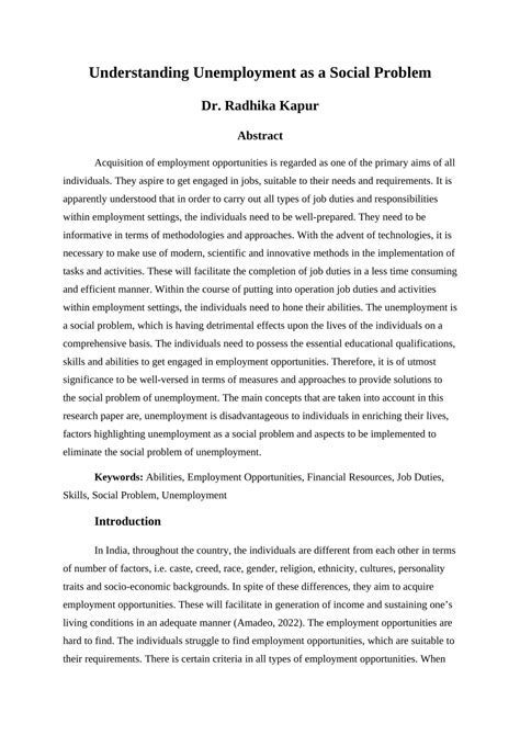 Pdf Understanding Unemployment As A Social Problem