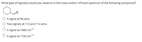 Solved What Type Of Signals Would You Observe In Tne Mass Andor Infrared Spectrum Of The