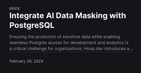 Integrate Ai Data Masking With Postgresql