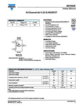 2n7002 Datasheet Mosfet N Ch 60v 0 2a Full Specification With