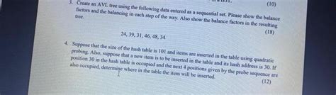 Solved 3 Create An Avl Tree Using The Following Data